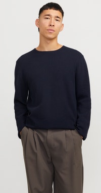 Relaxed Fit Crew neck Dropped shoulders Sweater | Dark Blue | Jack & Jones®